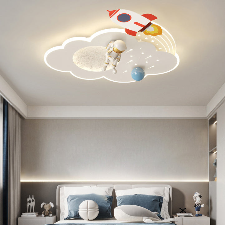 Modern Art Deco LED Flush Mount Ceiling Light - Cloud Rocket Astronaut ...