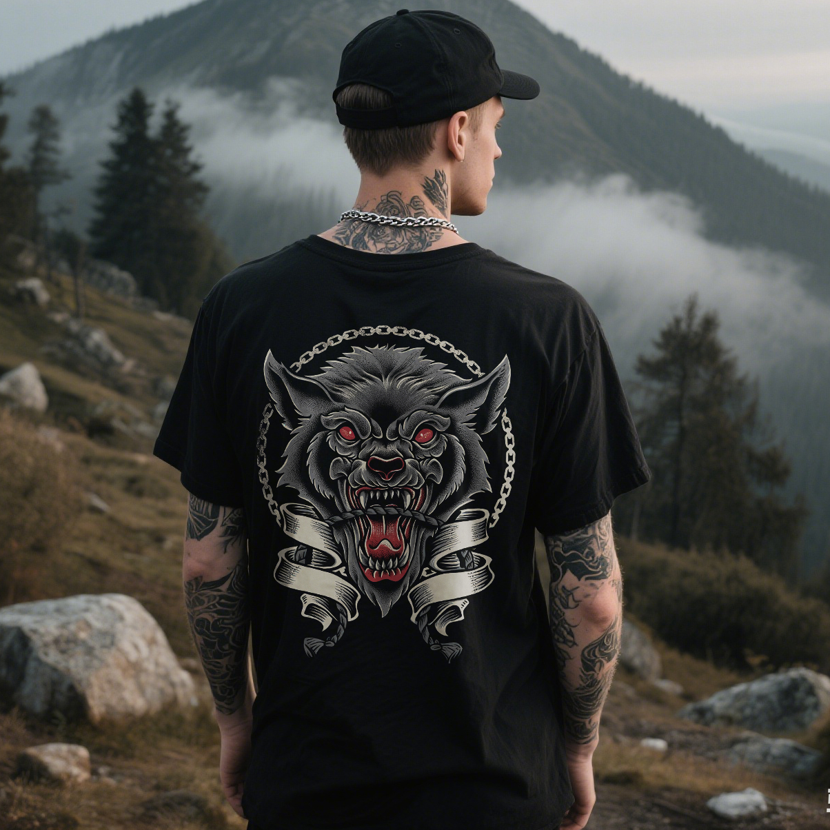 Chain Encircled Werewolf Printed Pattern T-shirt
