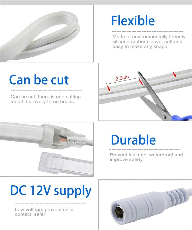 12V Led Strip Waterproof Ribbon Led Neon Light IP67 White /Warm White ...