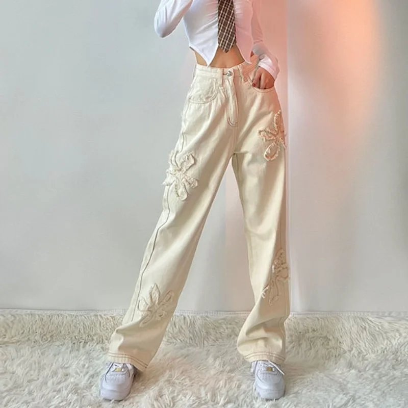 Woherb Retro High Street Straight Ladies Jeans High Waist Light Color ...