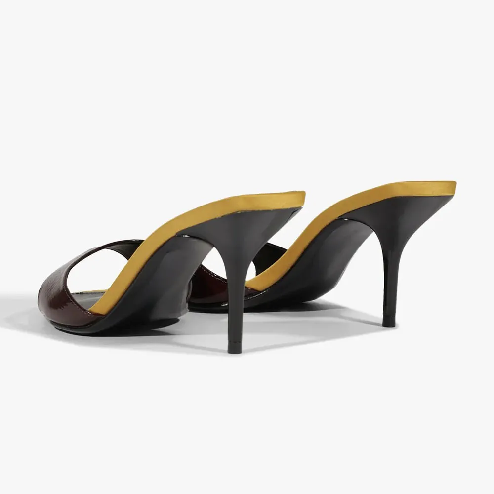 Maroon Pointed Toe Mid Stiletto Heel Mules Sandals for Women