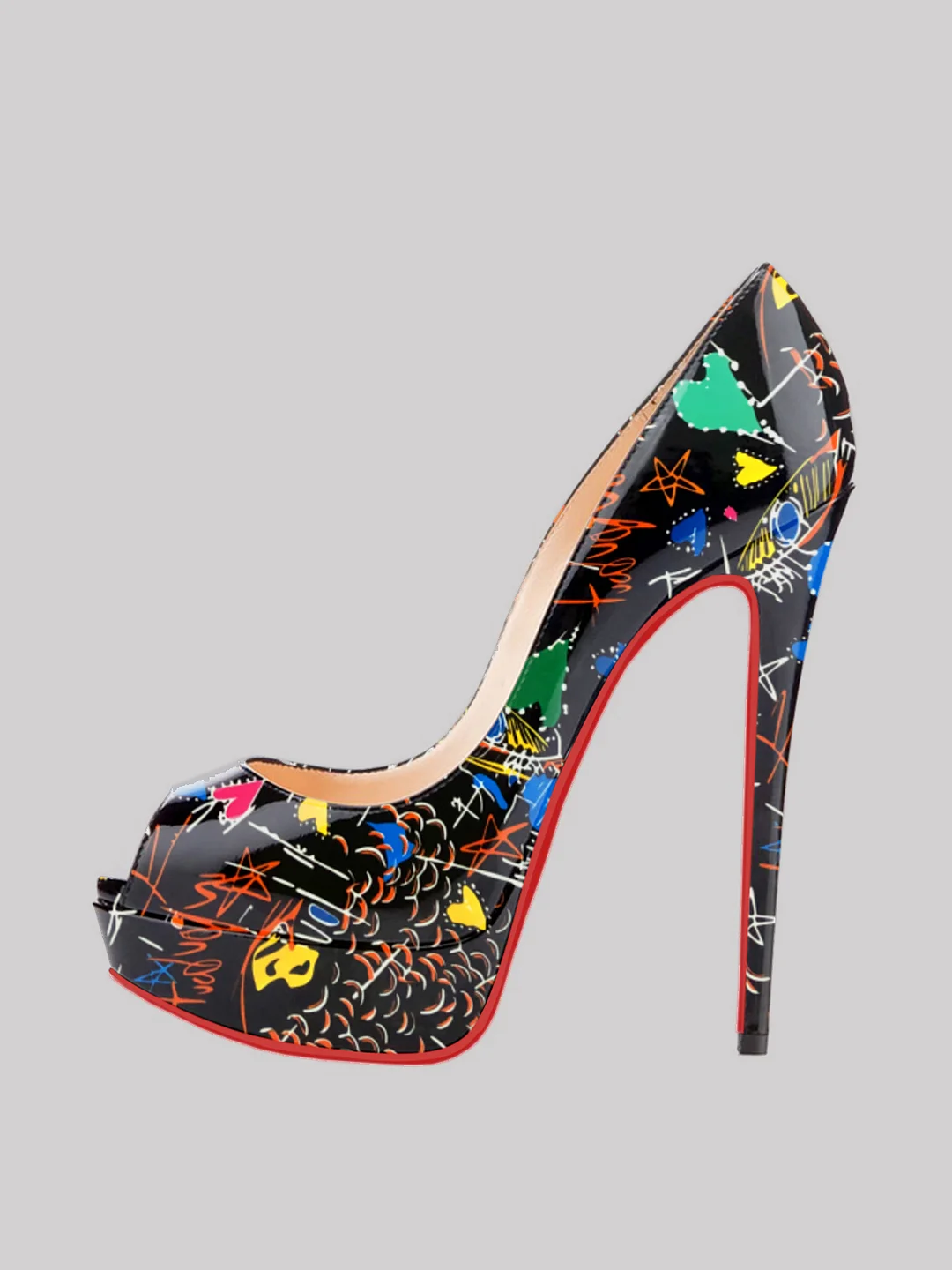 150mm Women's Platform High Heels Red Bottoms Peep Toe Pumps Patent Shoes