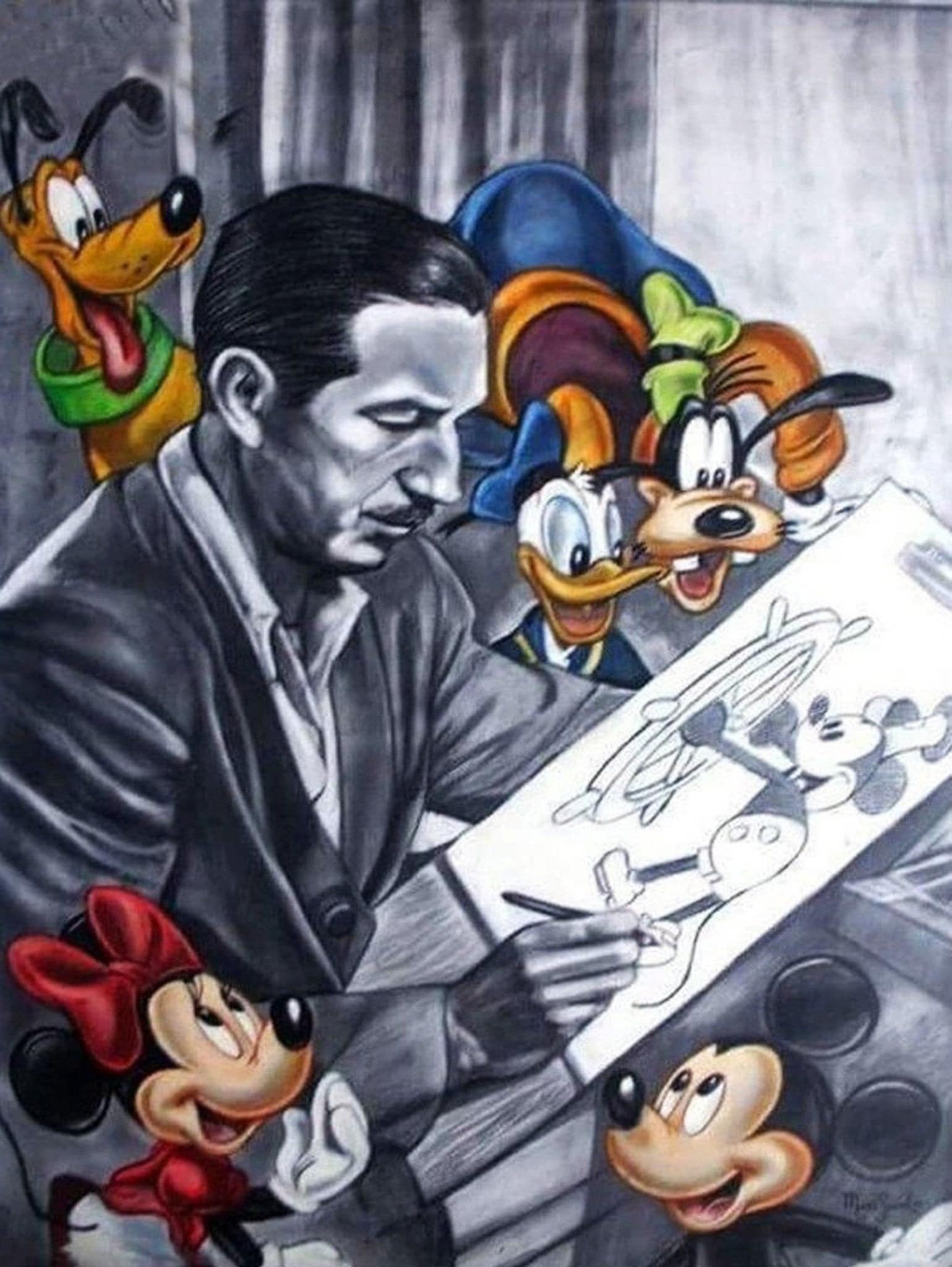 Mickey Mouse Founder (velvet cloth) AB drill full round/square diamond ...