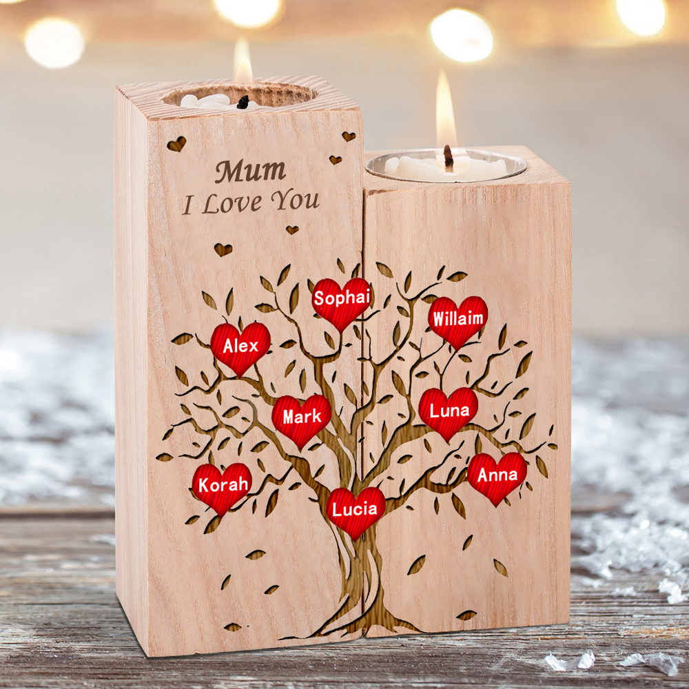 8 Names-Personalized Mum Family Tree Candle Holder, Custom Name Family ...