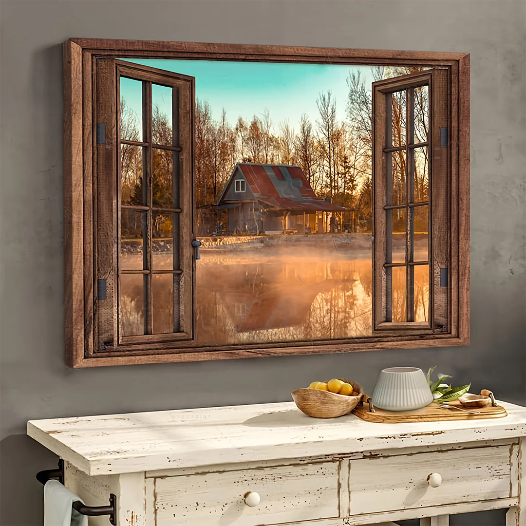 Morning Lake Window Canvas Wall Art