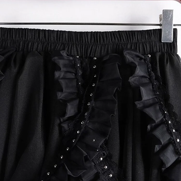 Steampunk Black Ptachwork Fungus Edge Folds Tulle Skirt