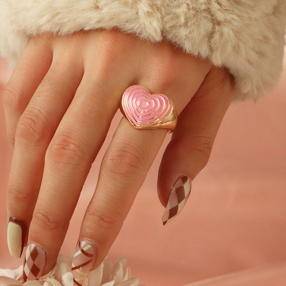 CANDY COLOR LAYERED HEART OPEN RING