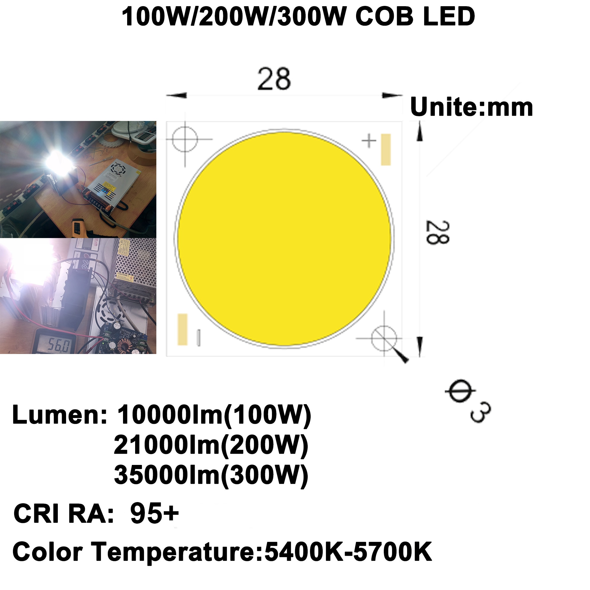DIY LED U-HOME High CRI RA 95+ Ultra Brightness 100W/200W/300W COB LED ...