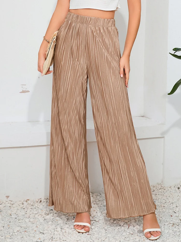 High Waist Drape Pleated Wide-Leg Trousers