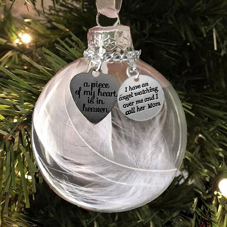 Christmas Memorial Ornament Feather Ball Personalized White Feather ...