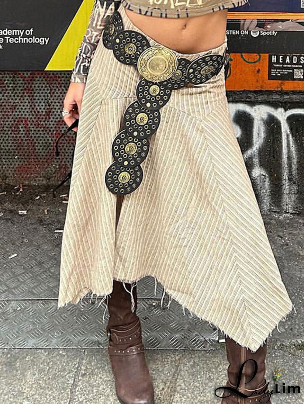 Vintage Asymmetrical Round Hollow Carved Alloy Wide Belt - Ladylim