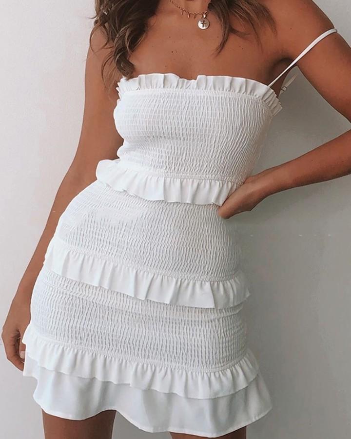 Solid Tiered Spaghetti Strap Mini Dress
