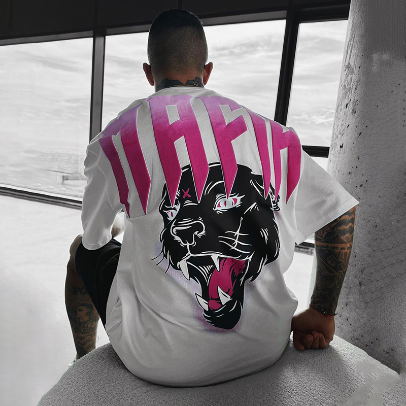 Puff Print Tiger Letter Lose Shirt