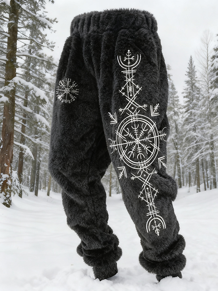 Men's Vintage Viking Totem Art Casual Flannel Pants