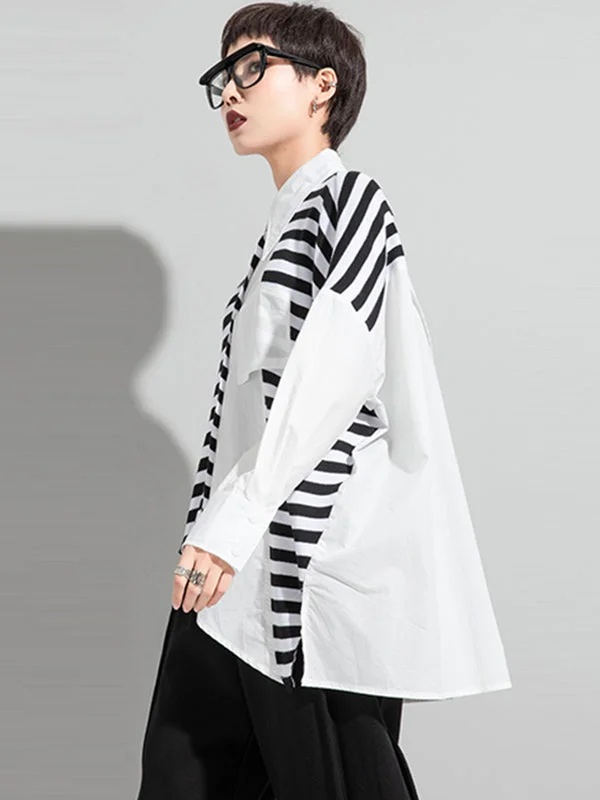 Stylish Asymmetric Split-Joint Striped High-Low Irregular Clipping ...