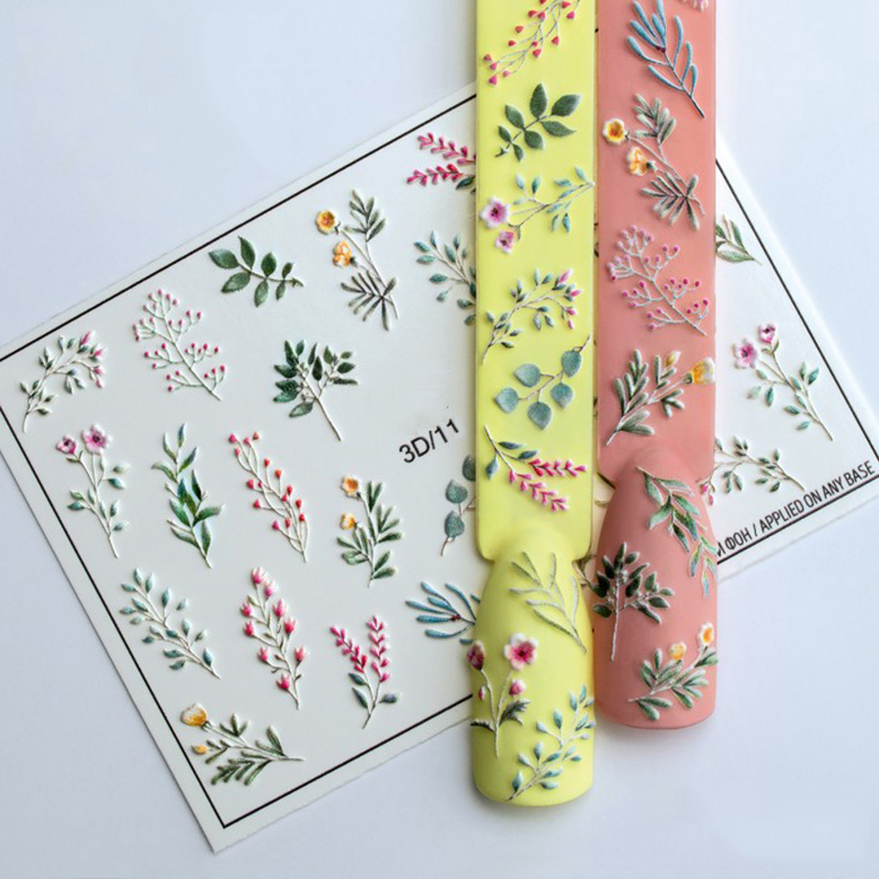 Churchf New Acrylic Engraved Nail Sticker Colorful Flower Leaves ...