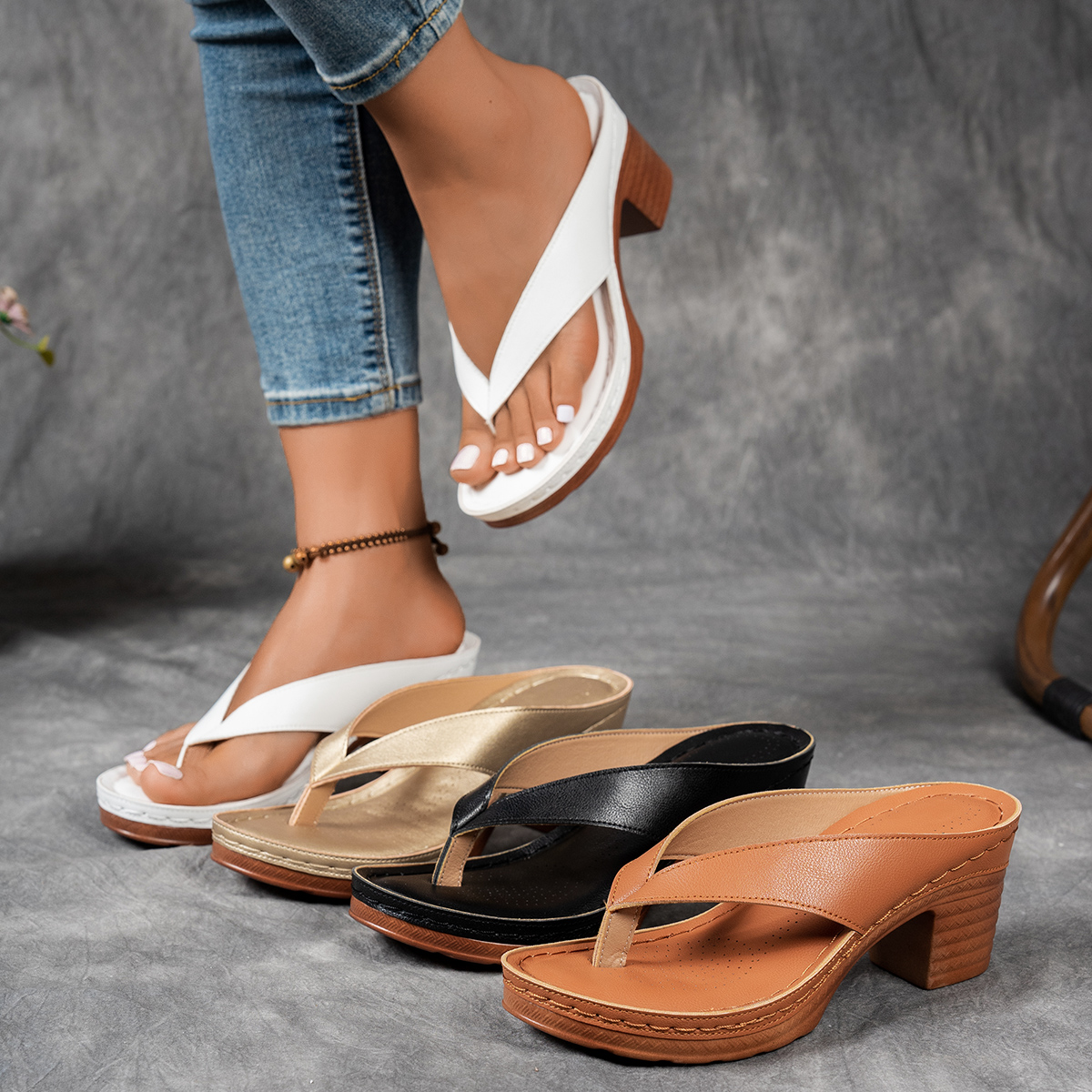 Women's Fashion Split Toe Design Outdoor Beach Non-Slip Thick Wedge ...