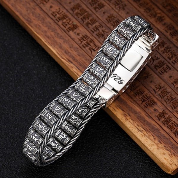Sterling Silver Six Character Truth Vajra Clasp Prayer Wheels Bracelet