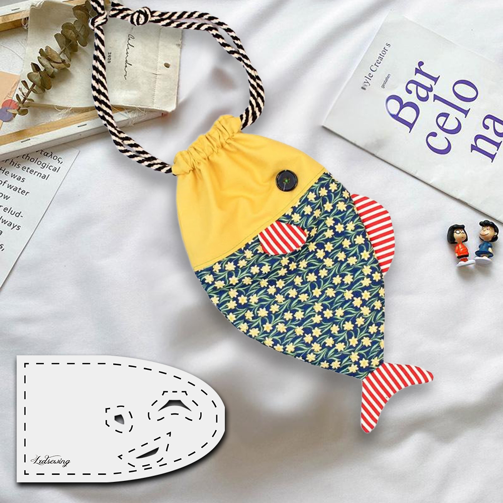Fish shape drawstring bag Template - With Instructions