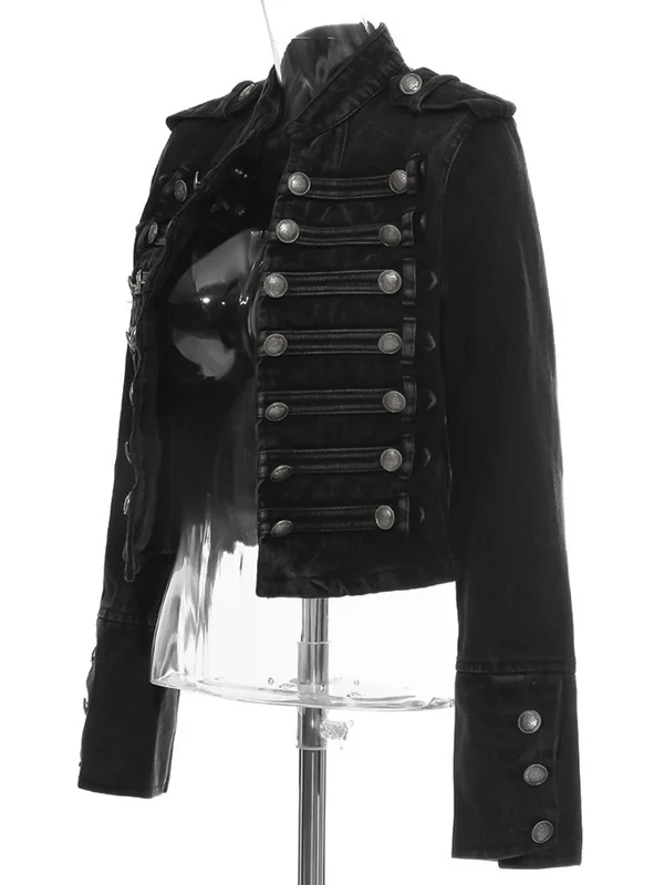 Gothic Dark Street Buttoned Handmade Washed Ripped Solid Denim Jacket