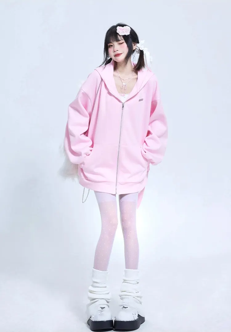 LARGE BUNNY EAR ZIP UP HOODIE