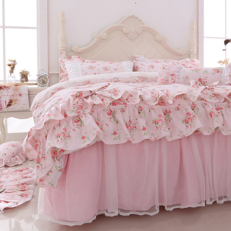 100% Cotton Floral Printed Princess Bedding Set Twin King Queen Size ...