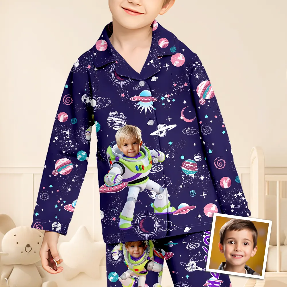 Custom Baby Face Long Sleeve Pajamas Custom Space Ranger Photo Pajamas ...