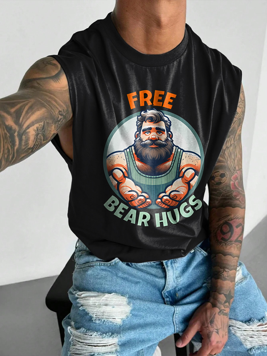 Free bear hugs Rainbow Men's LGBTQ Gay Print Wide Shoulder Vest