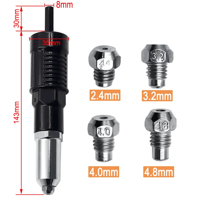 Professional Rivet Gun Adapter Kit with 4Pcs Different Matching Nozzle ...