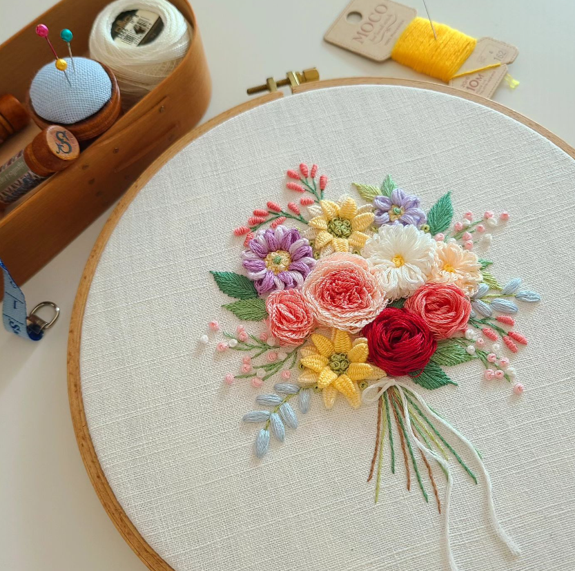 3D Flower Bouquet -Hand Embroidery Patterns