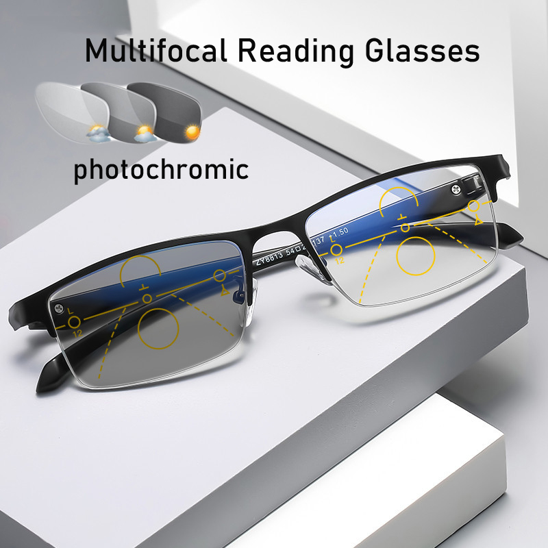 Business Half Frame Progressive Multifocal Reading Glasses Trendy Near ...