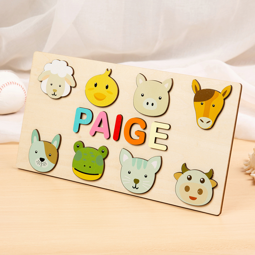 Personalized Wooden Name Puzzle, Custom Animal Wood Puzzle with Kids ...