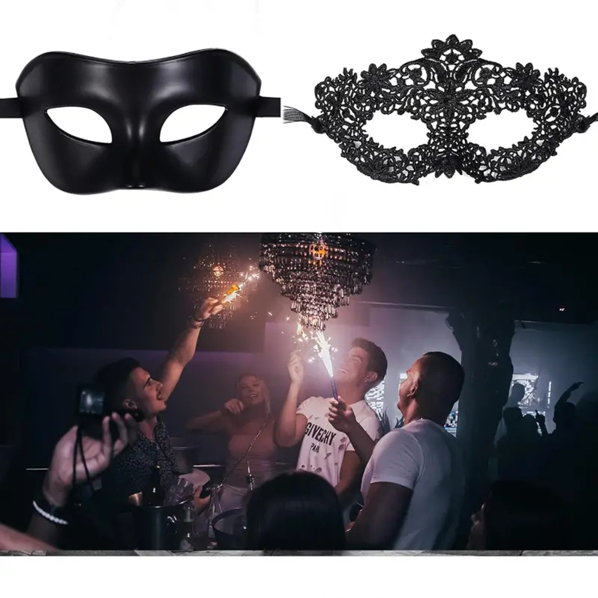 2pcs Black Lace Masquerade Masks for Couples – Venetian Party, Mardi ...