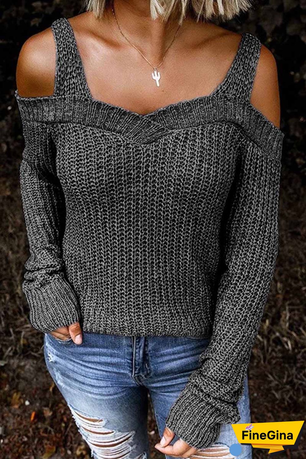 FineGina Dew Shoulder Strapless Casual Fashion Sweater(5 Colors)