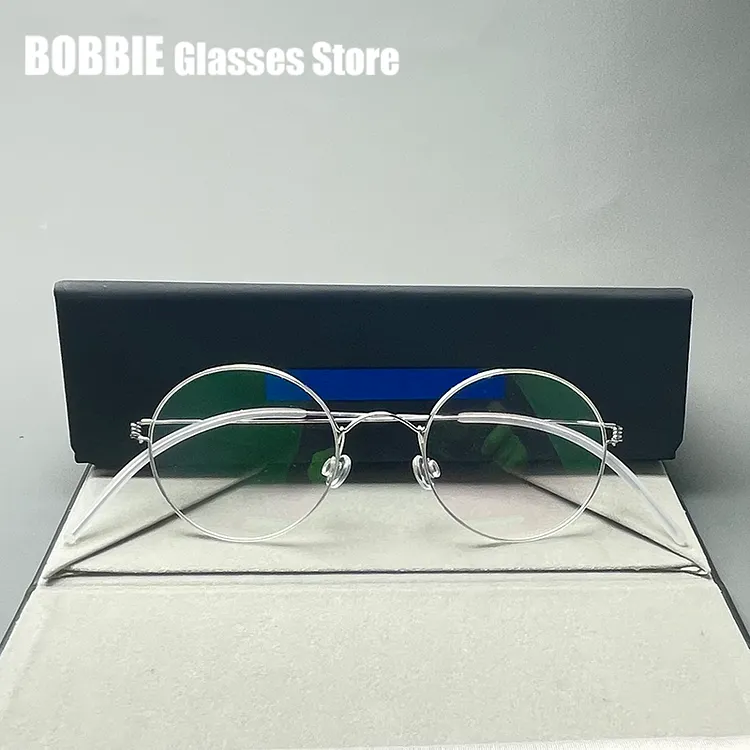 Small Round Glasses Frame Screwless Ultra Light Air Titanium Eyeglasses ...
