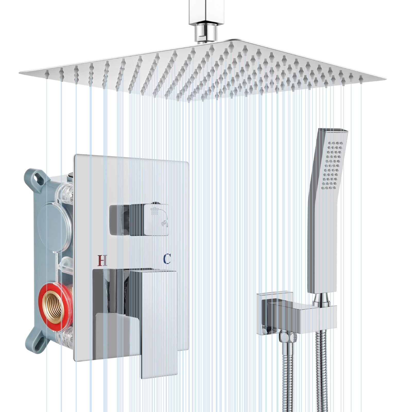 tobili 12 Inch Square Chrome Polish Ceiling Shower System Set 134.23 TOBILI