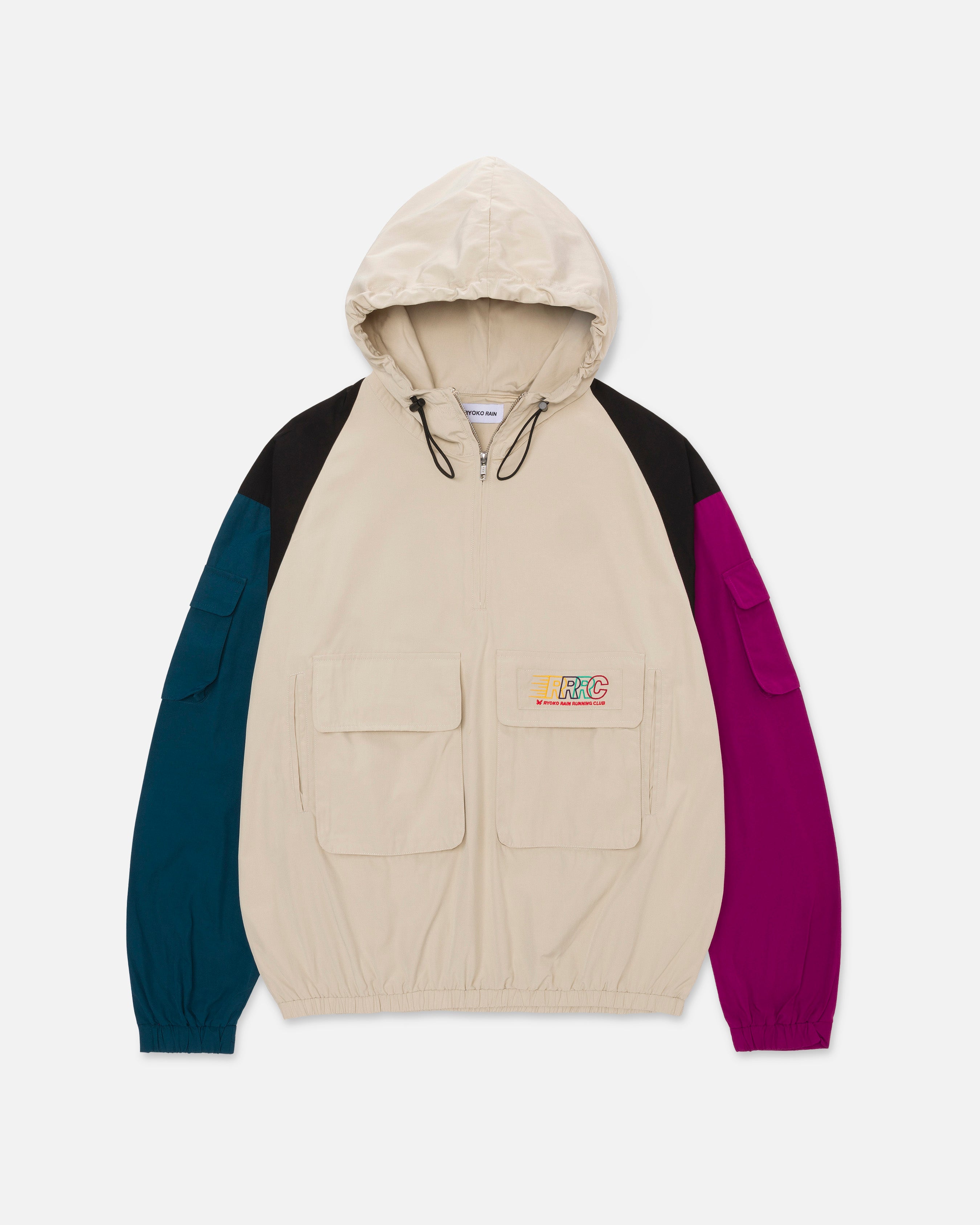 QUARTER ZIP TRACK JACKET - TAN/MULTI