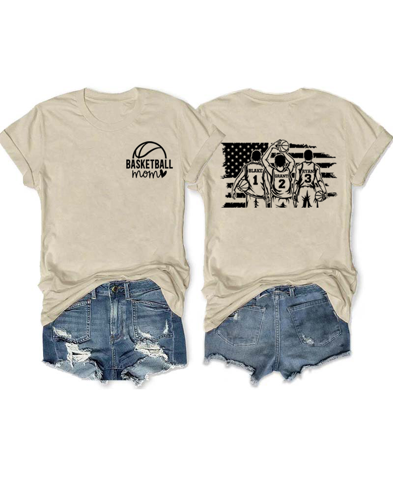 Personalized 3 Boys Basketball Mom US Flag Design T-Shirt