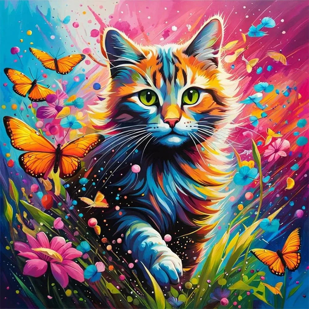 DIY Painting By Numbers | Abstract Colourful Cat - 40cm*40cm