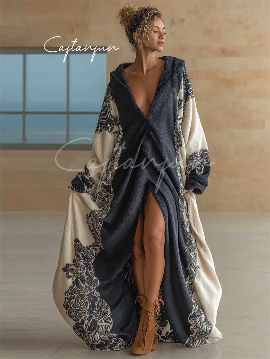 Women’s Flower Pattern Luxury Fleece Long Robe
