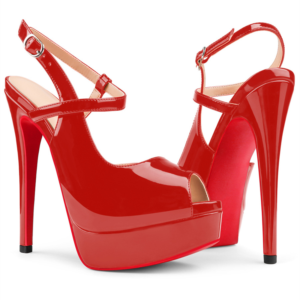 150mm Women's Stiletto High Heels Open Toe Red Bottom Platform Cross ...