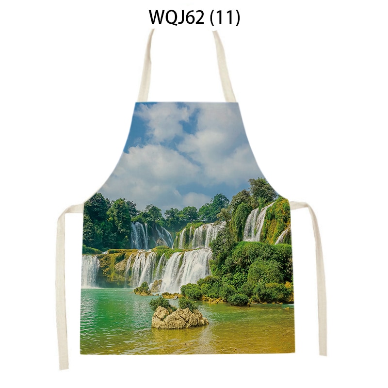 Linen Kitchen Apron - Waterfall beach scenery