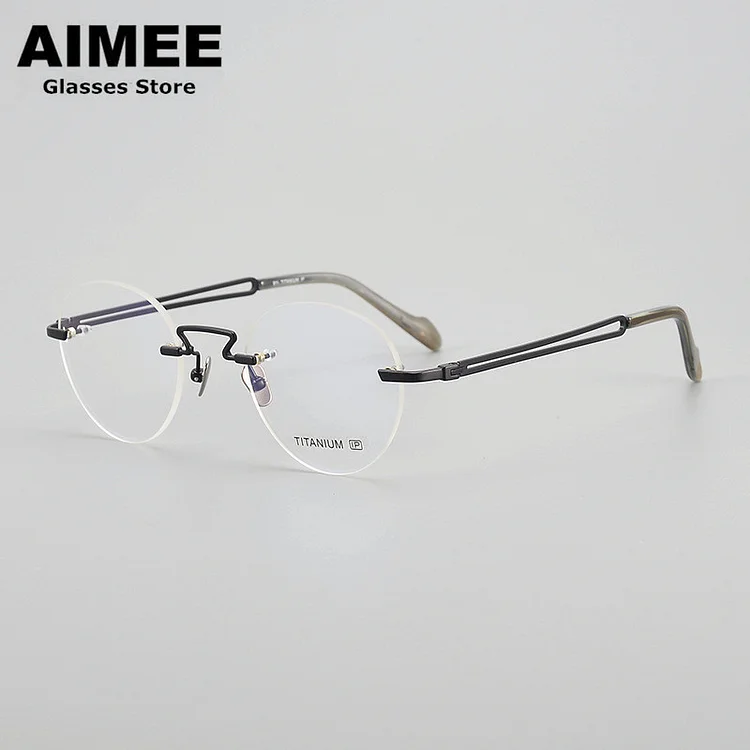 Round Rimless Eyeglasses Frame Men Women Pure Titanium Ultra-light ...