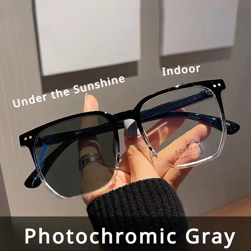 Large Frame Light Sensitive Color Changing Glasses Blue Light Resistant ...