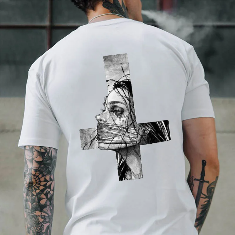 Hopeless Lady Was Crucified Dark Style Print T-shirt
