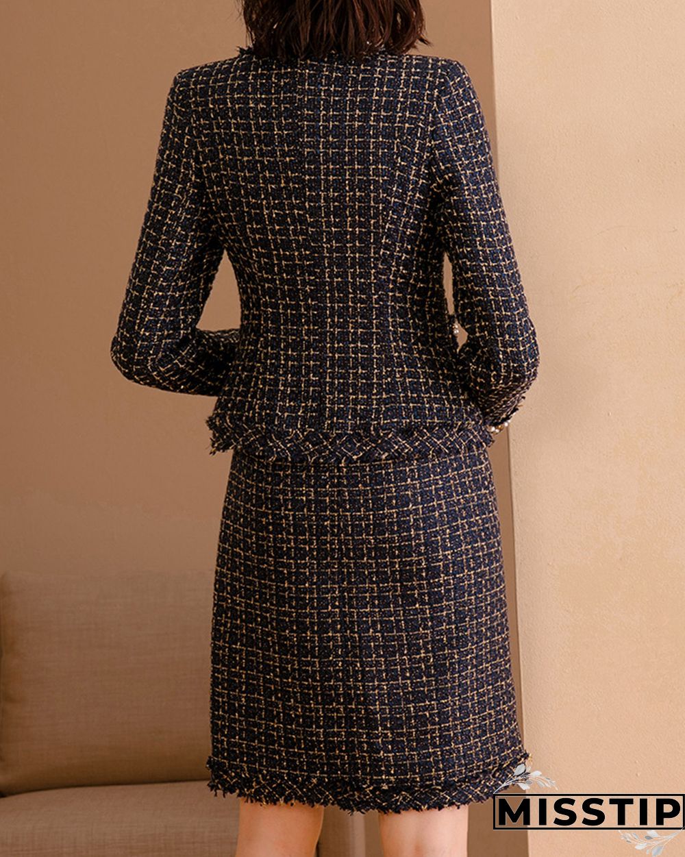 Vintage tweed jacket and dress two-piece set - MissTip