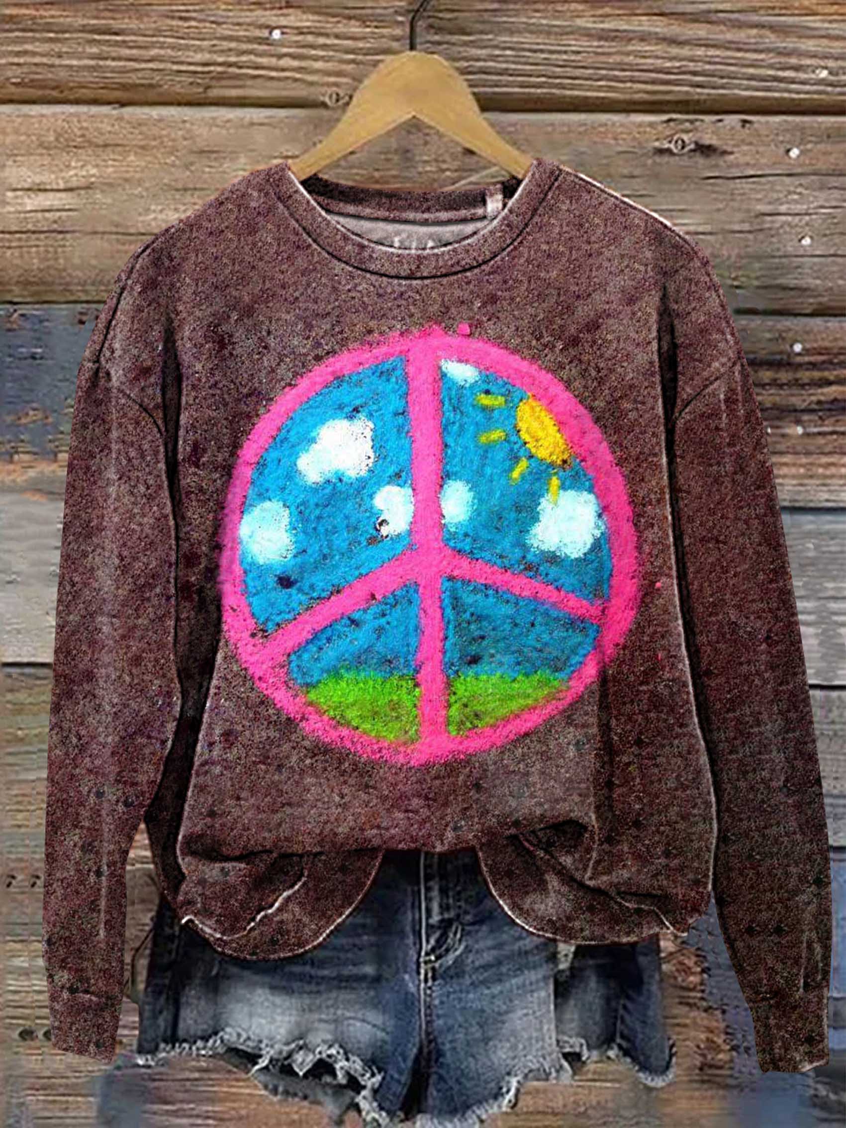 Peace Sign Love and Peace Crayon Casual Sweatshirt
