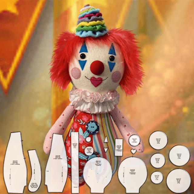 Cute Clown Cuddle Doll Sewing Pattern Ruler Set - With Instructions