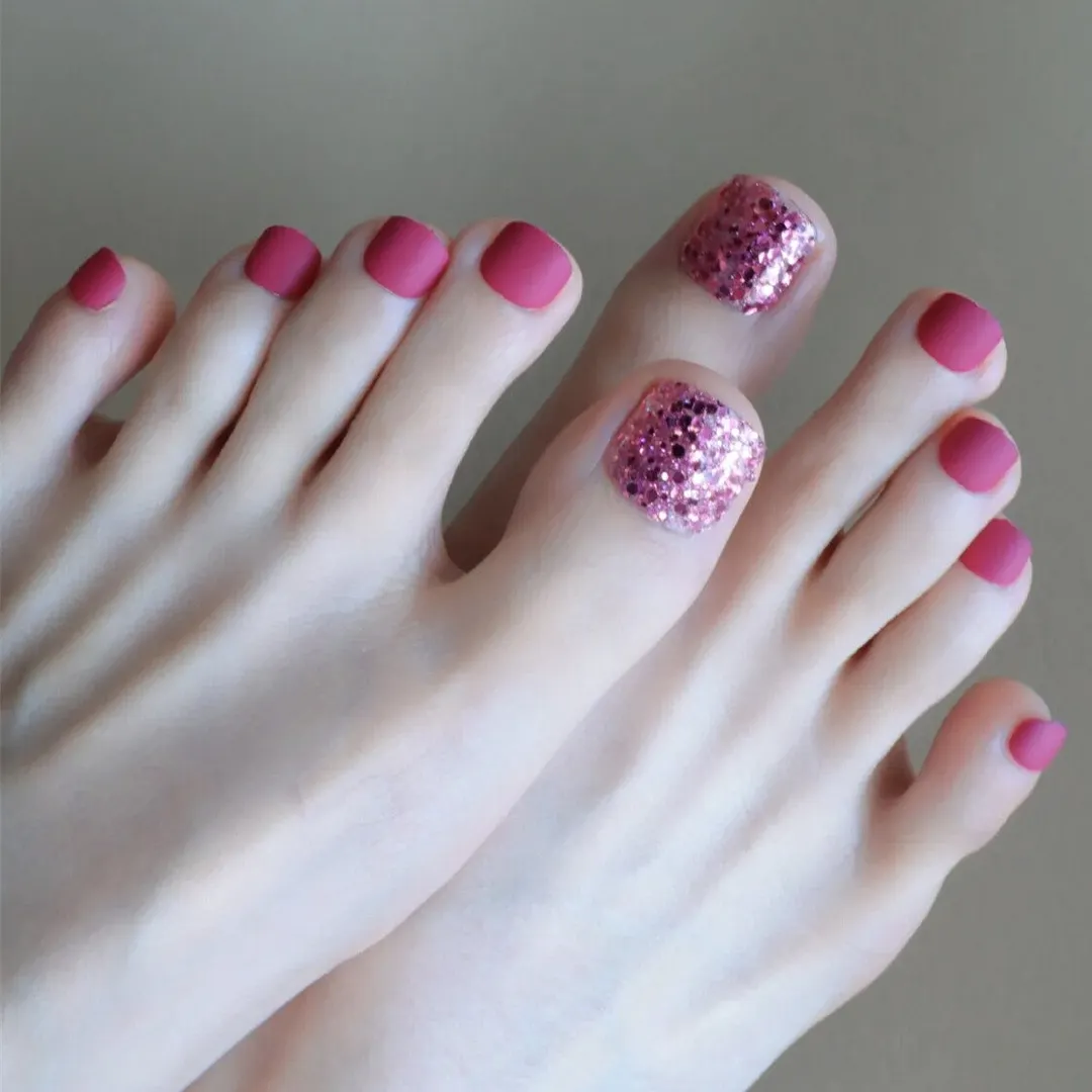 Churchf Fake Toenails With Glue Glamour Black Full Diamond Glitter ...