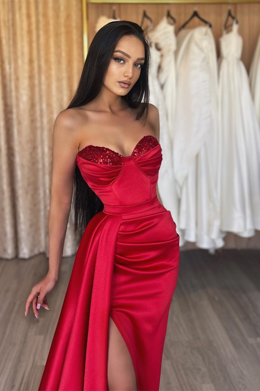 Bellasprom Bugundy Sweetheart Mermaid Prom Dress Split Long With